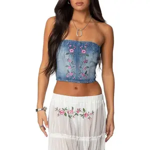 EDIKTED Tula Floral Embroidered Corset Top - Blue