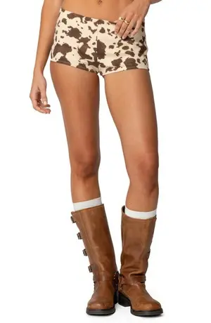 EDIKTED Cow Print Microshorts - Mix