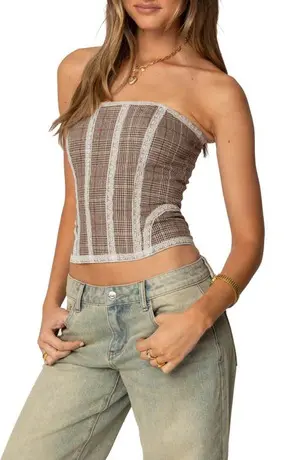 EDIKTED Jaiden Plaid Corset Top