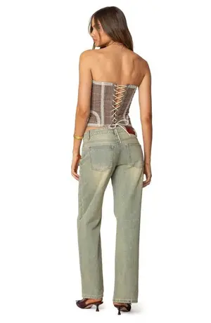 EDIKTED Jaiden Plaid Corset Top