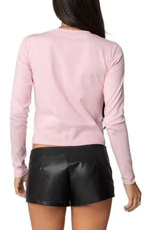 EDIKTED Cherry Leopard Star Long Sleeve Top - Pink