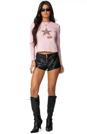 EDIKTED Studded Faux Leather Micro Shorts