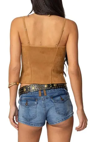 EDIKTED Tori Faux Suede Corset Top