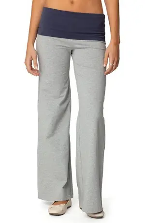 EDIKTED Contrast Foldover Wide Leg Pants - Gray-melange