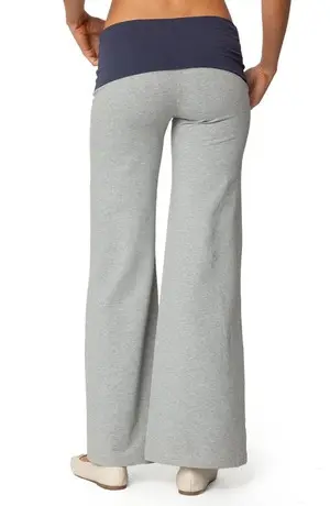 EDIKTED Contrast Foldover Wide Leg Pants - Gray-melange