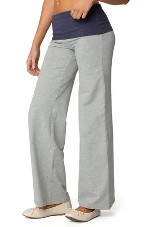 EDIKTED Contrast Foldover Wide Leg Pants - Gray-melange