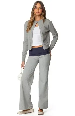 EDIKTED Contrast Foldover Wide Leg Pants - Gray-melange