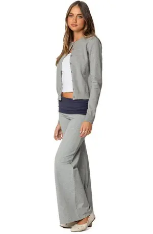 EDIKTED Contrast Foldover Wide Leg Pants - Gray-melange