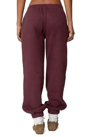 EDIKTED Sasha Bow Detail Fleece Sweatpants - Burgundy