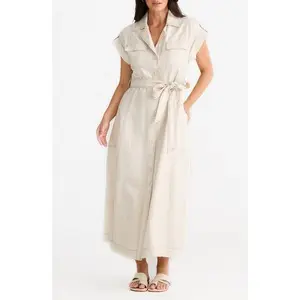 BRAVE+TRUE Portia Cotton & Linen Blend Maxi Shirtdress - Natural