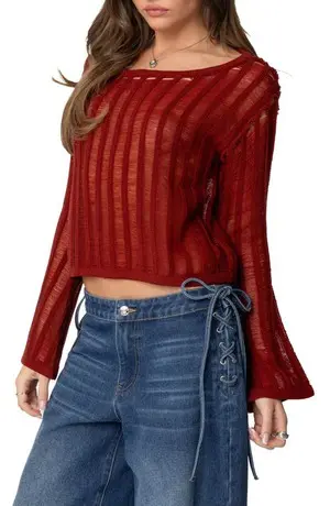 EDIKTED Sagir Sheer Ladder Stitch Crop Top