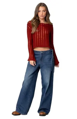 EDIKTED Sagir Sheer Ladder Stitch Crop Top