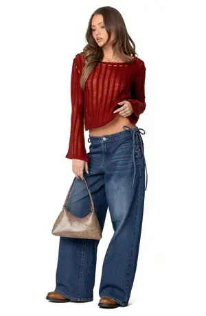 EDIKTED Sagir Sheer Ladder Stitch Crop Top