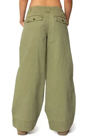 EDIKTED Vivienne Low Rise Baggy Twill Pants - Olive