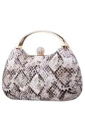 Nina Brando Snake Embossed Top Handle Bag - Ivory Multi