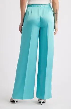 TAHARI ASL Wide Leg Satin Pants - Turquoise