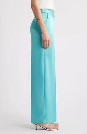 TAHARI ASL Wide Leg Satin Pants - Turquoise