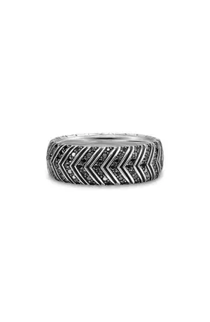 David Yurman Chevron Band Ring With Black Diamonds - Silver Pave