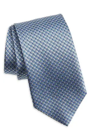 Brioni Geometric Silk Neck Tie - Blue Grey