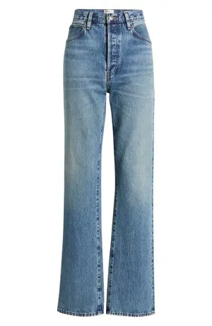 FRAME Vertical High-waist Straight-leg Jeans - Trust