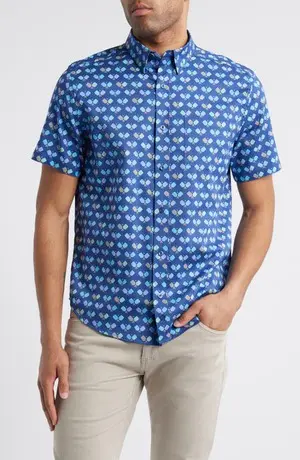 Johnston & Murphy Pickleball Print Short Sleeve Button-up Shirt - Navy Multi