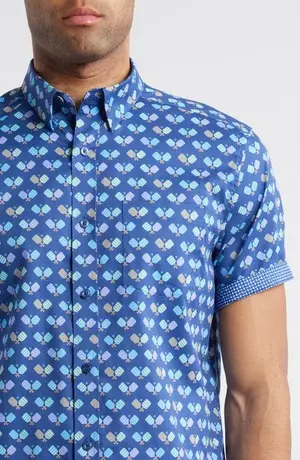 Johnston & Murphy Pickleball Print Short Sleeve Button-up Shirt - Navy Multi