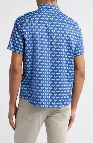 Johnston & Murphy Pickleball Print Short Sleeve Button-up Shirt - Navy Multi