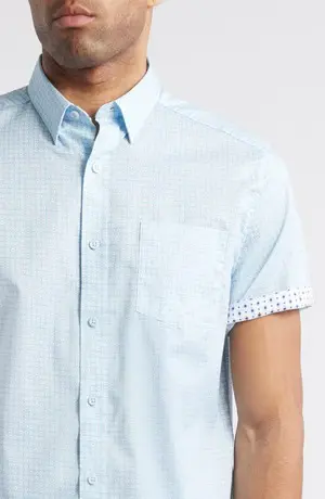 Johnston & Murphy Diamond Print Short Sleeve Button-up Shirt