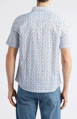 Johnston & Murphy Rooster Print Short Sleeve Button-up Shirt - White Multi