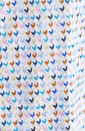 Johnston & Murphy Rooster Print Short Sleeve Button-up Shirt - White Multi