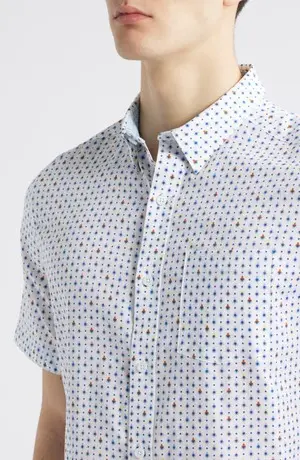 Johnston & Murphy Ditsy Floral Print Short Sleeve Button-up Shirt