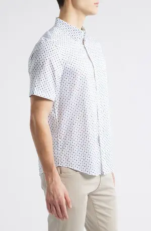 Johnston & Murphy Ditsy Floral Print Short Sleeve Button-up Shirt