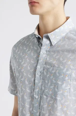 Johnston & Murphy Pelican Print Short Sleeve Button Down Shirt