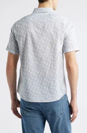 Johnston & Murphy Pelican Print Short Sleeve Button Down Shirt