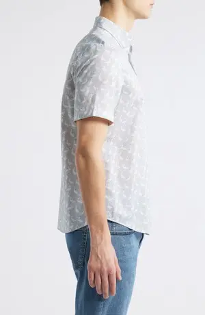 Johnston & Murphy Pelican Print Short Sleeve Button Down Shirt