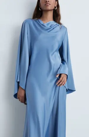 Mango Cowl Neck Long Sleeve Satin Maxi Dress
