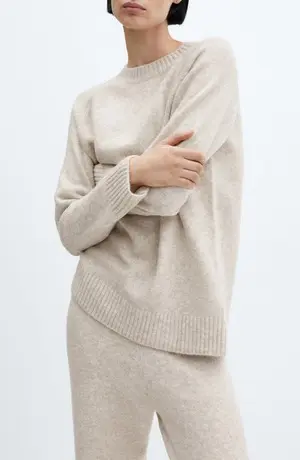 Mango Relaxed Crewneck Sweater - Beige