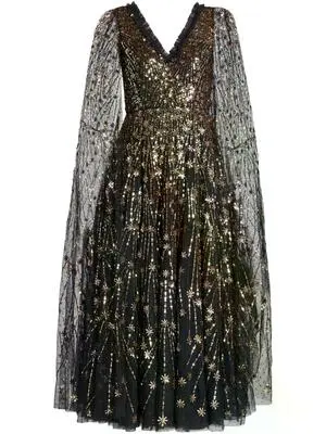 NEEDLE & THREAD Sequined Cape Dress