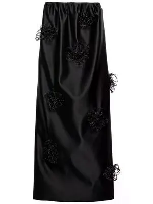 Women's Black Satin Maxi Skirt with Slit