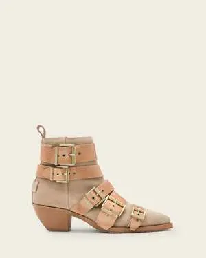 ALLSAINTS Jane Buckle Pointed Leather Ankle Boots - Brown