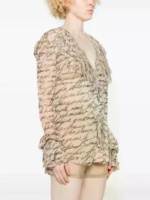 Balmain Love Letter-print Ruffled Blouse