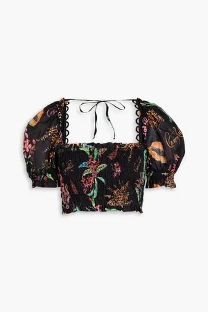 Charo Ruiz Ibiza Liro Cropped Printed Top - Black