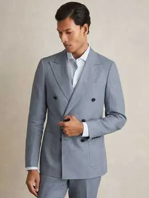 REISS Db Warner Db Slim-fit Linen Double-breasted Suit Blazer - Airforce Blue