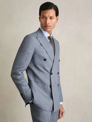 REISS Db Warner Db Slim-fit Linen Double-breasted Suit Blazer