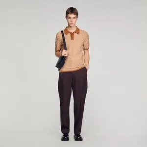 Sandro Square Cross Polo Shirt - Camel