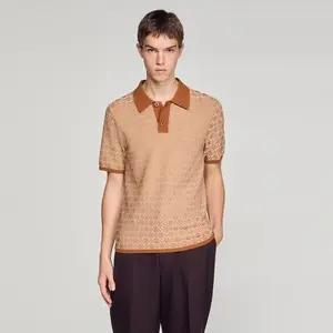 Sandro Square Cross Polo Shirt - Camel