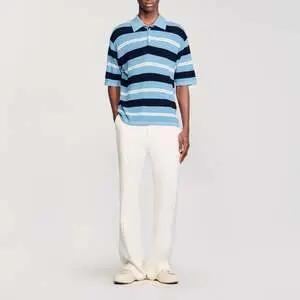 Sandro Striped Knit Polo Shirt - Chambray