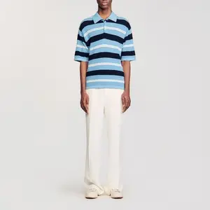 Sandro Striped Knit Polo Shirt - Chambray