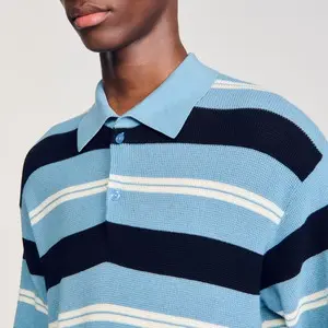 Sandro Striped Knit Polo Shirt - Chambray