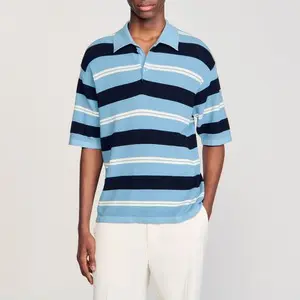 Sandro Striped Knit Polo Shirt - Chambray